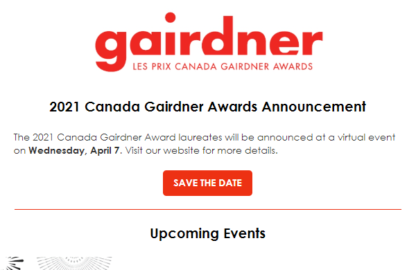 Save The Date: 2021 Canada Gairdner Awards Announcement